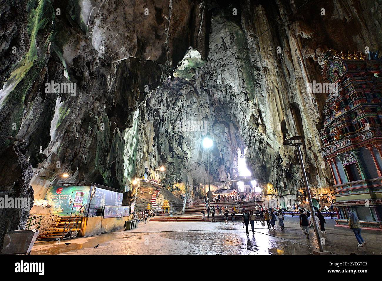 View of the imposing main temple cave in Batu Caves, with the Sri ...