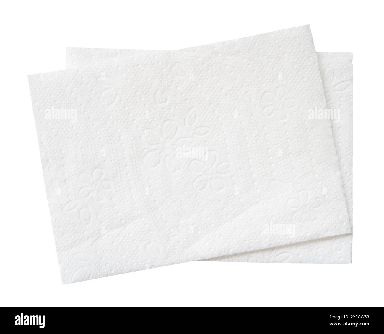 Top view of two folded white tissue paper in stack is isolated on white ...