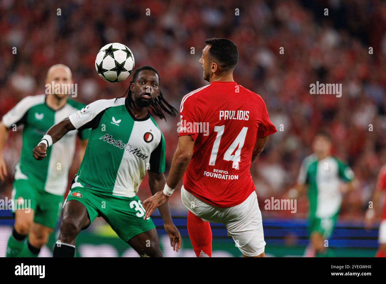 Jordan Lotomba, Vangelis Pavlidis seen during UEFA Champions League ...
