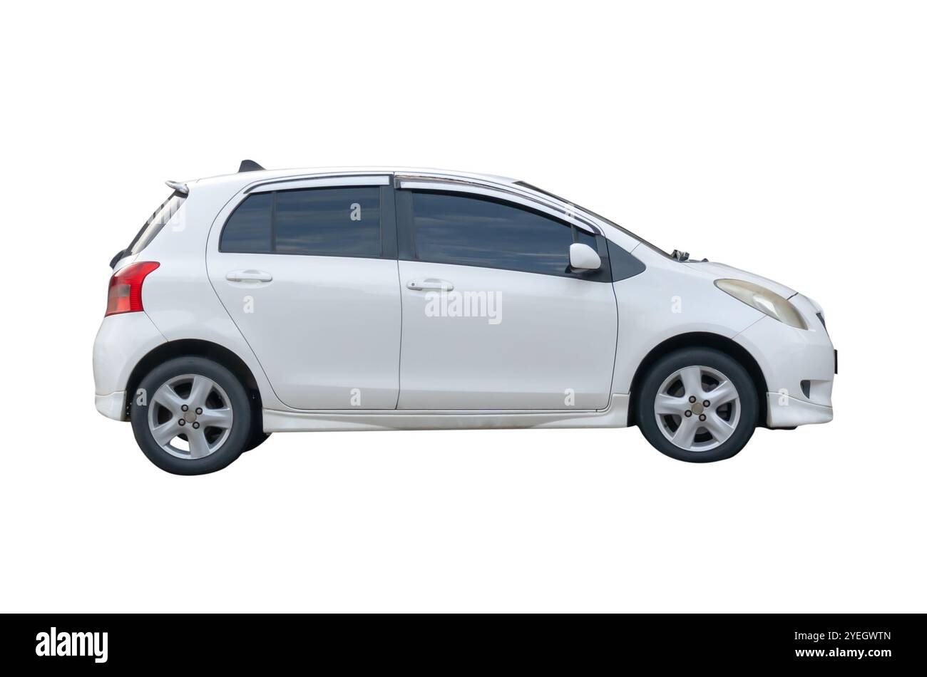 Side view of sports white hatchback car is isolated on white background ...