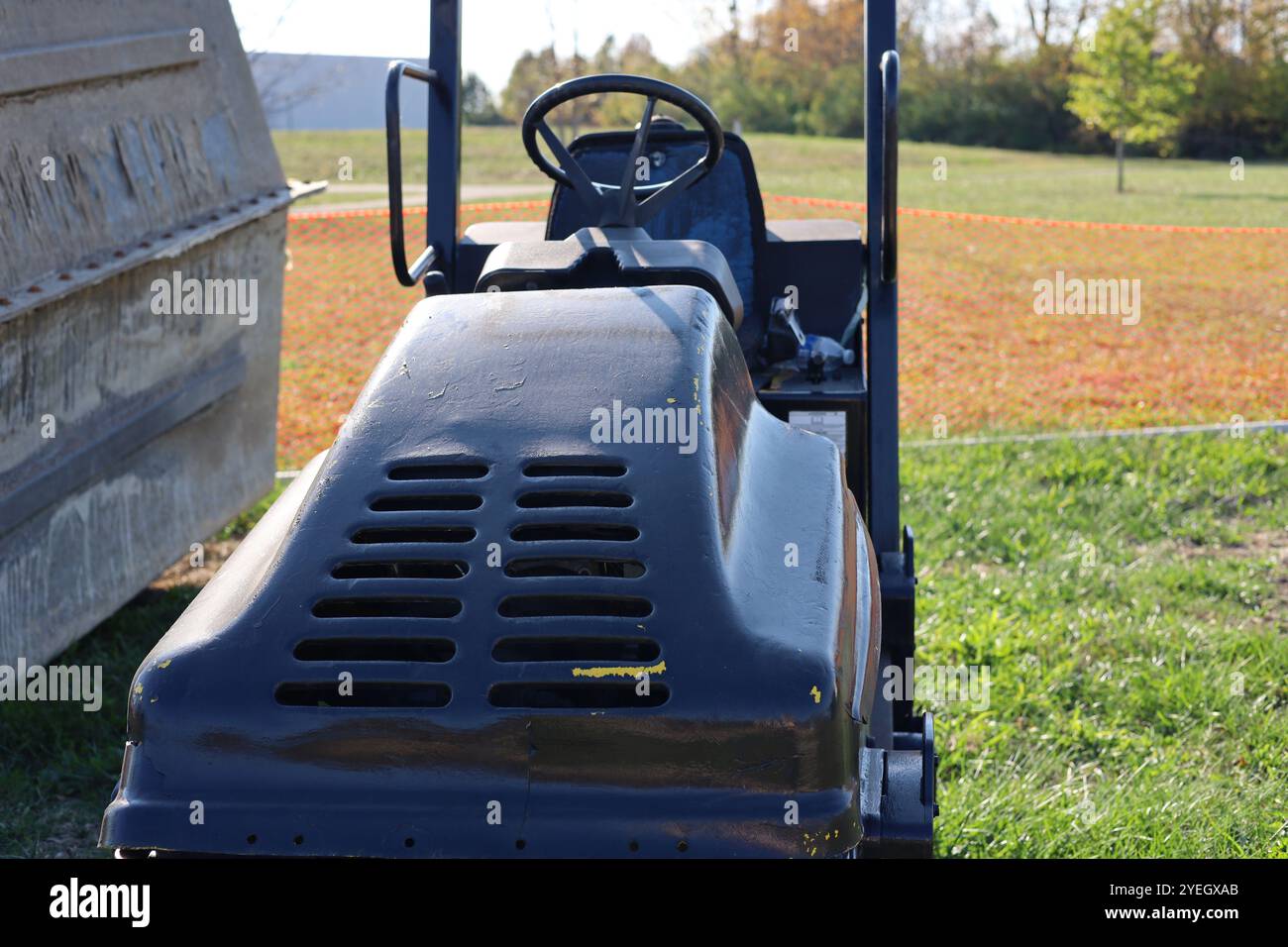 Drivers cab with steering wheel of construction roller Stock Photo - Alamy
