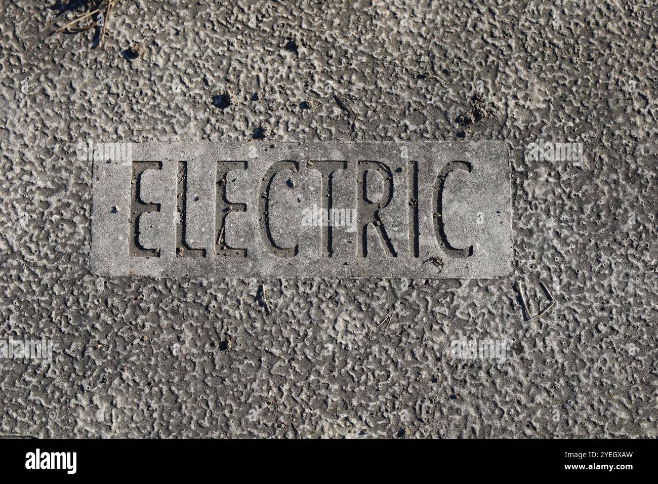 Electric word printed on electrical maintenance access cover Stock ...