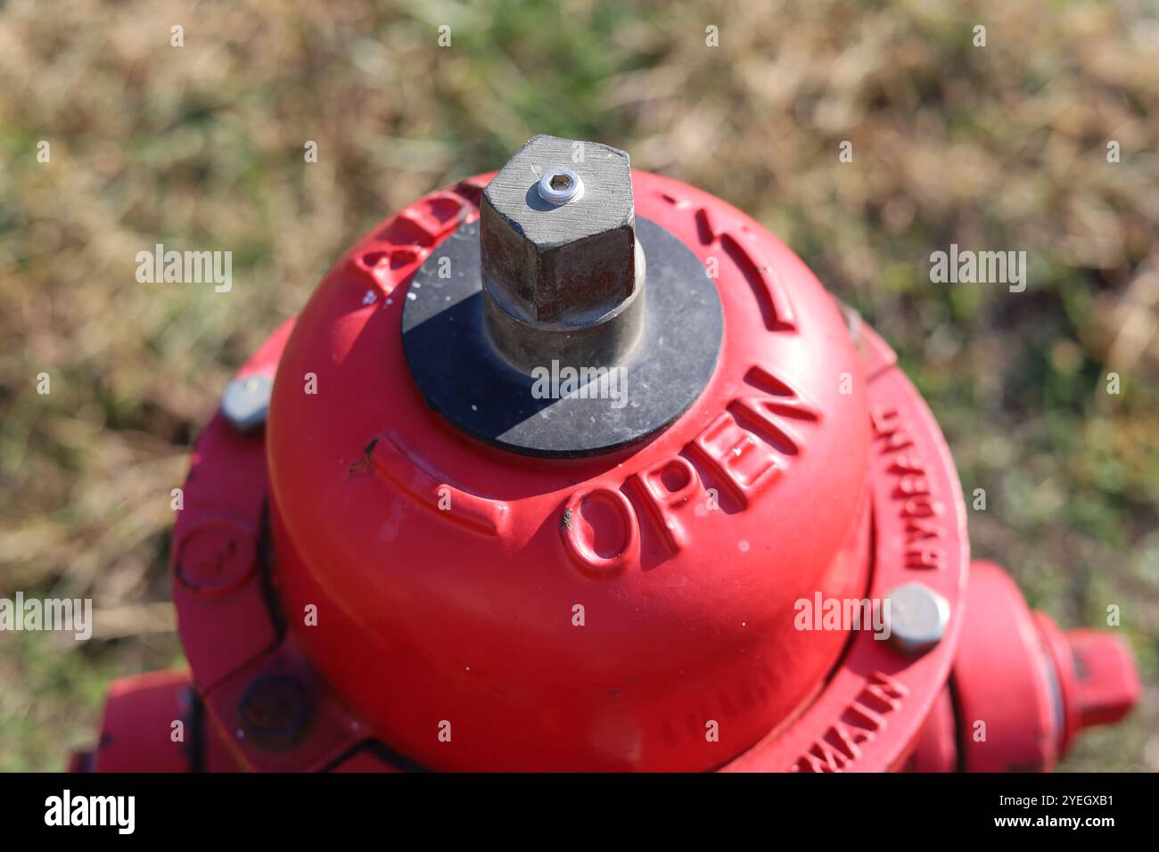 Top of red metal fire hydrant close-up Stock Photo - Alamy