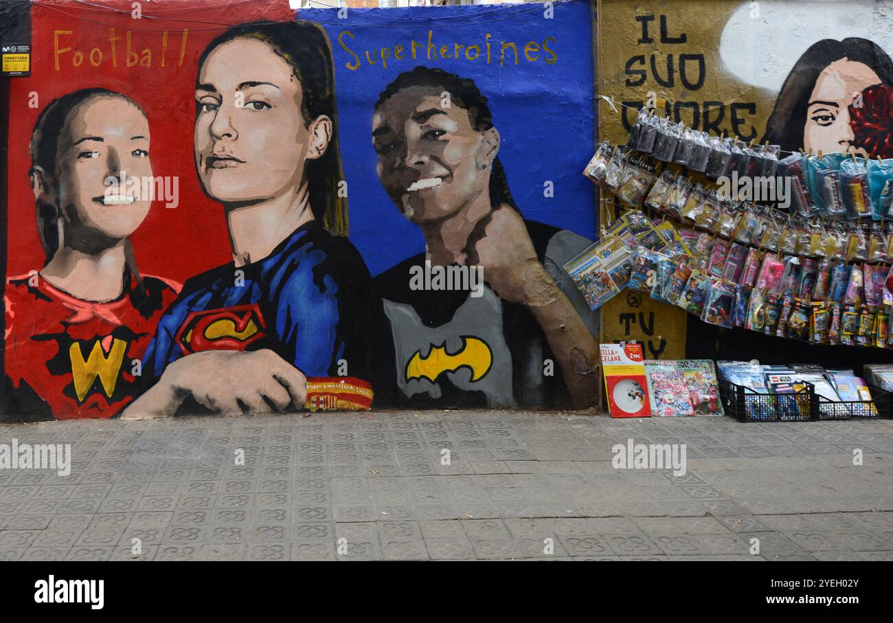 A mural dedicated to 3 FC Barcelona women's football players that won ...