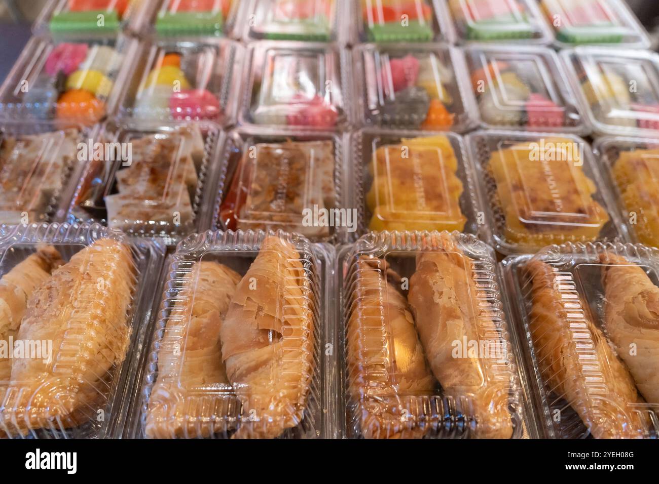 Close-up view of various types of Nyonya Kuih selling in the shop Stock ...