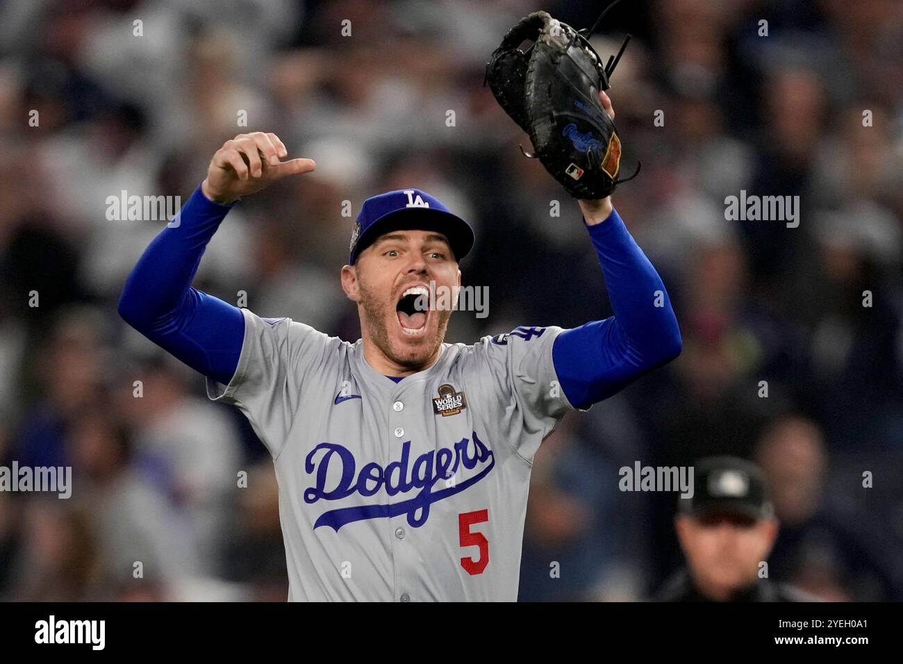 Los Angeles Dodgers first baseman Freddie Freeman celebrates their win ...