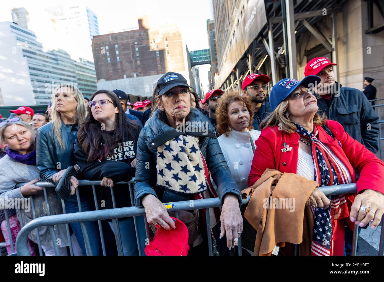 Crowds gather outside of Madison Square Garden in NYC during a campaign ...