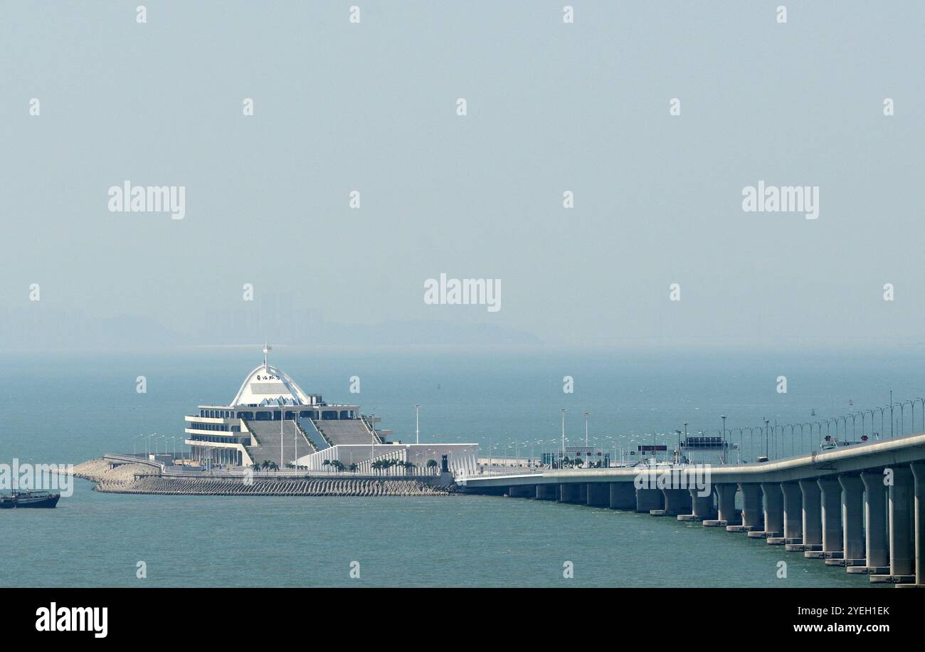 View of the Hong Kong - Zhuhai - Macau bridge seen from the Tung O ...