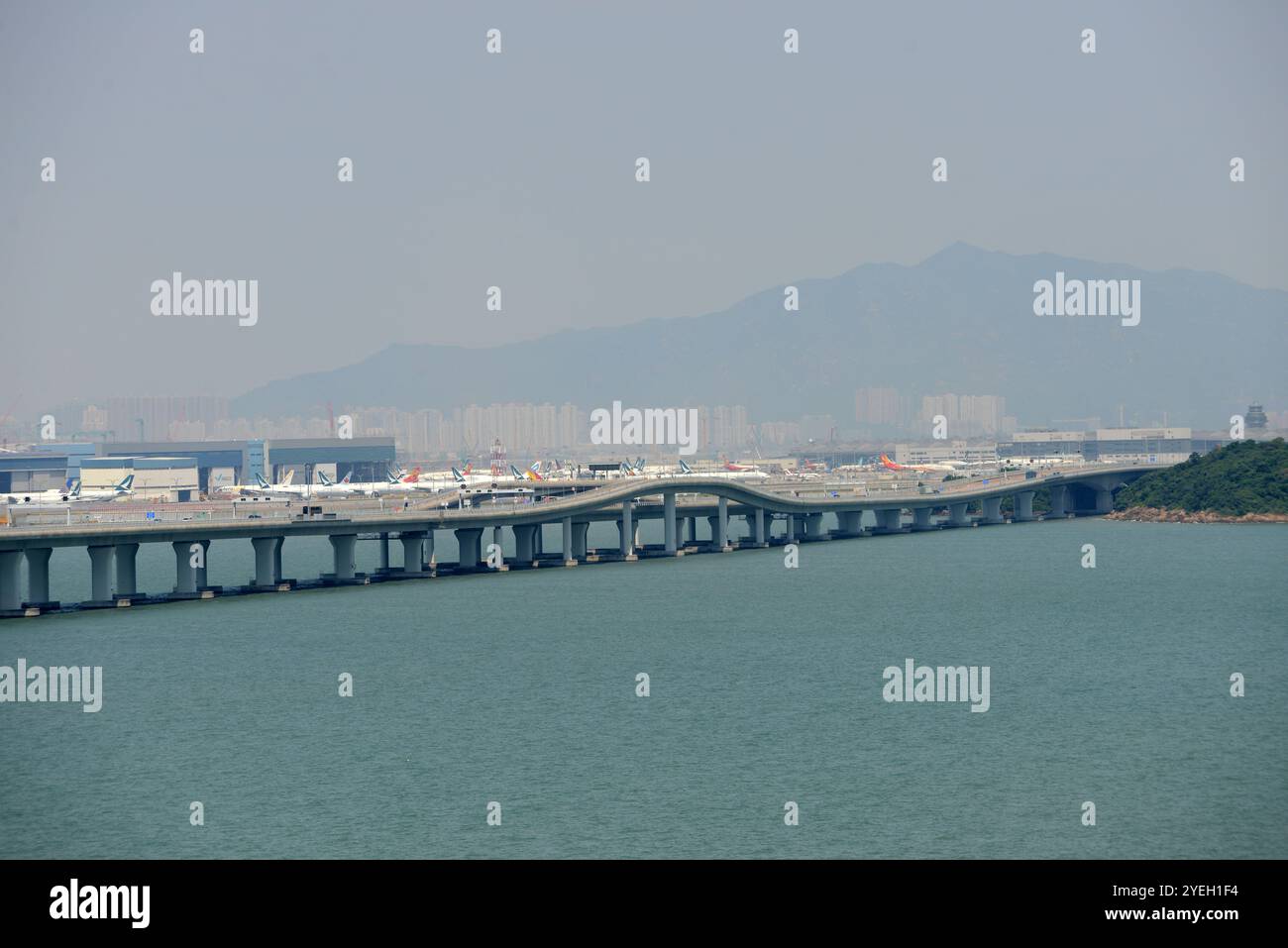 View of the Hong Kong - Zhuhai - Macau bridge seen from the Tung O ...