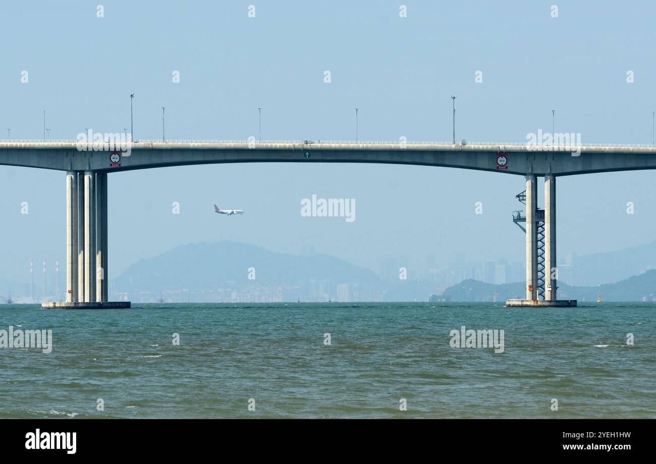 View of the Hong Kong - Zhuhai - Macau bridge seen from the Tung O ...