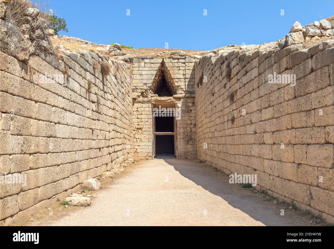 Tomb of Clytemnestra at the Mycenae archaeological site, blue sky ...