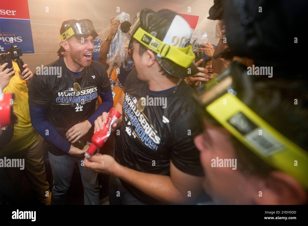 Los Angeles Dodgers' Shohei Ohtani and Freddie Freeman celebrate in the ...