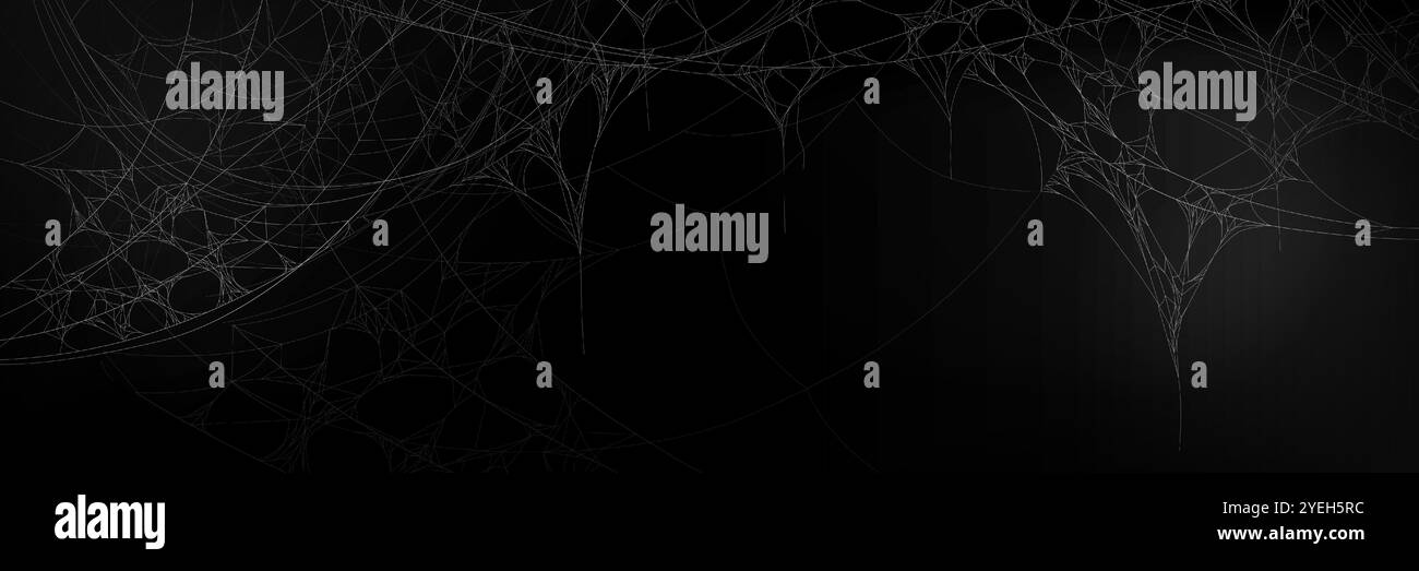 Delicate white spider web structure on dark backdrop. Tricky insect network with thin threads ...