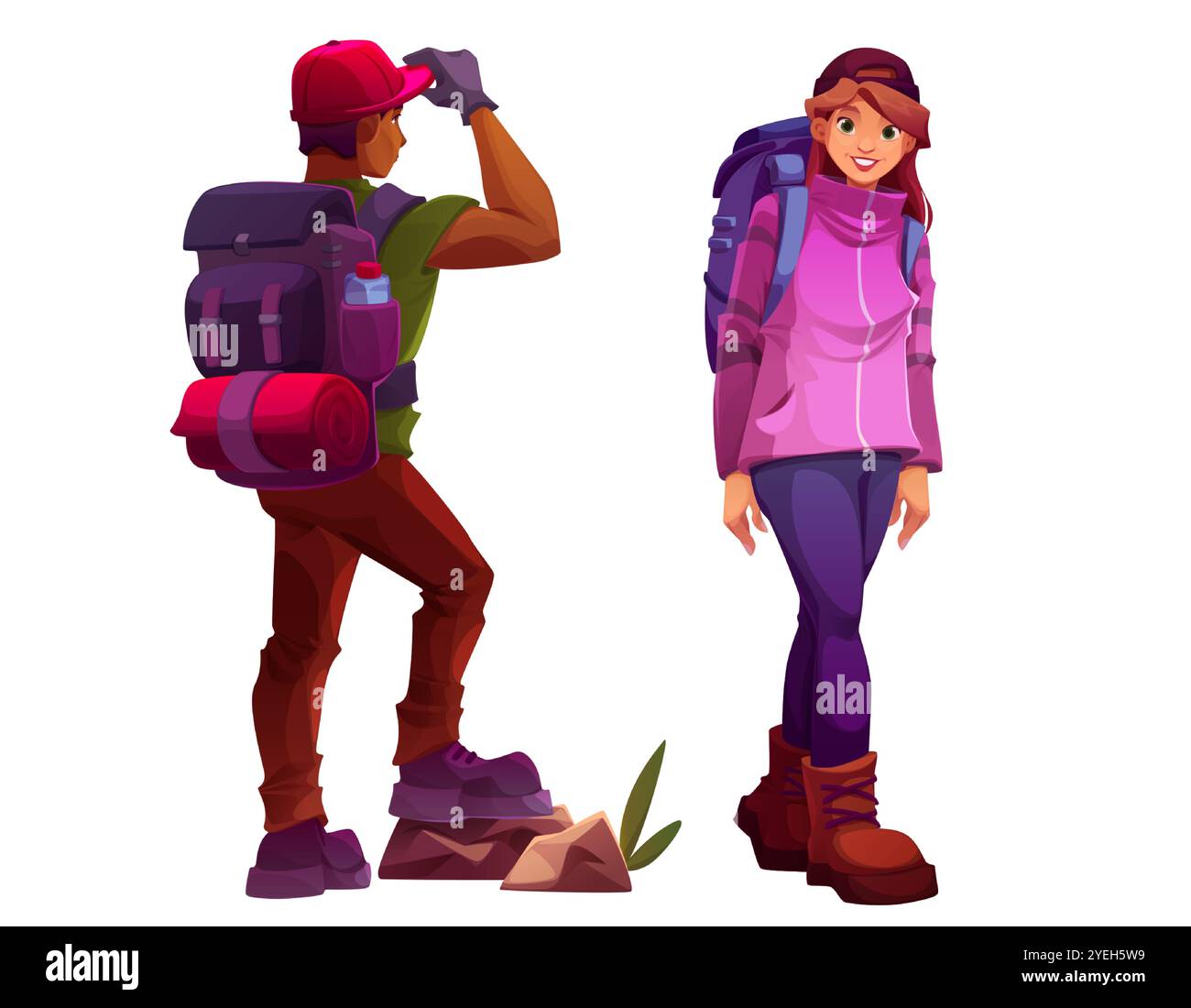 Hiker tourist with backpack. People travel in mountain adventure ...