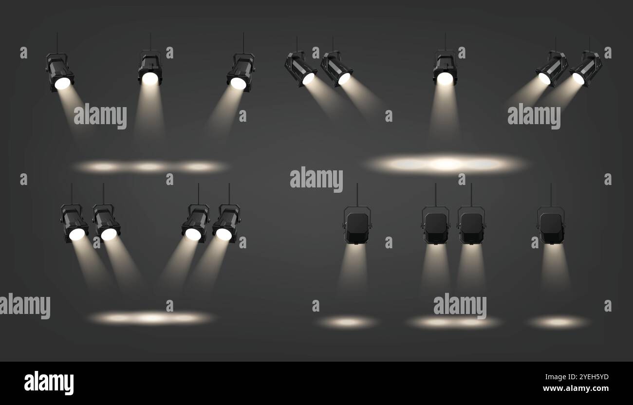 Professional stage spotlights with various beam configurations ...