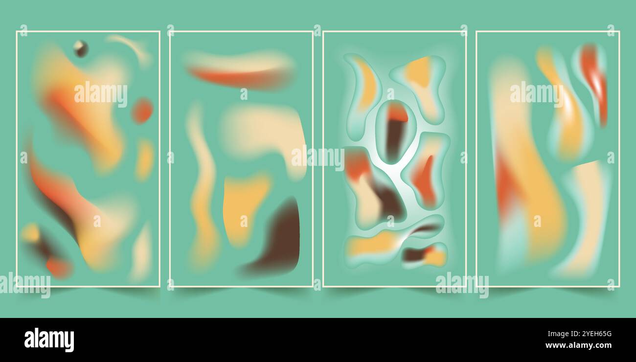 A set of four abstract compositions featuring vibrant gradient shapes ...