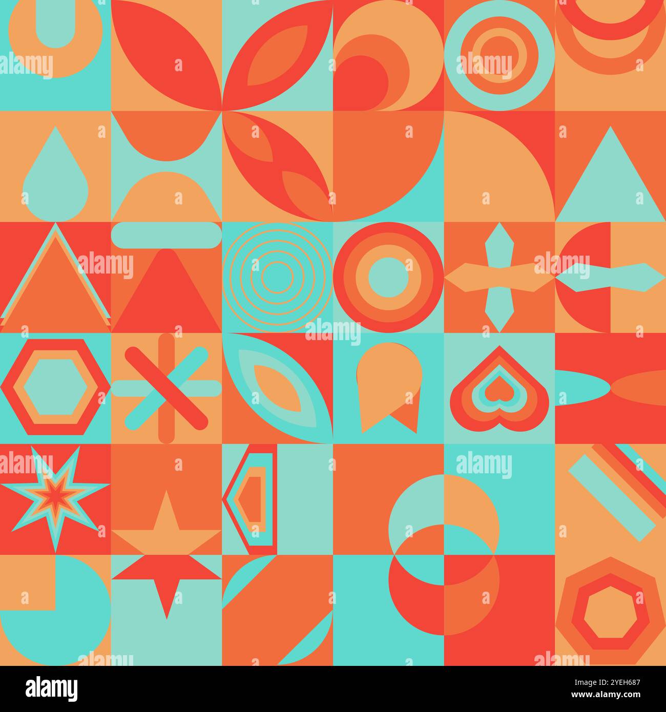 Geometric shapes in red, orange, and turquoise suitable for abstract ...