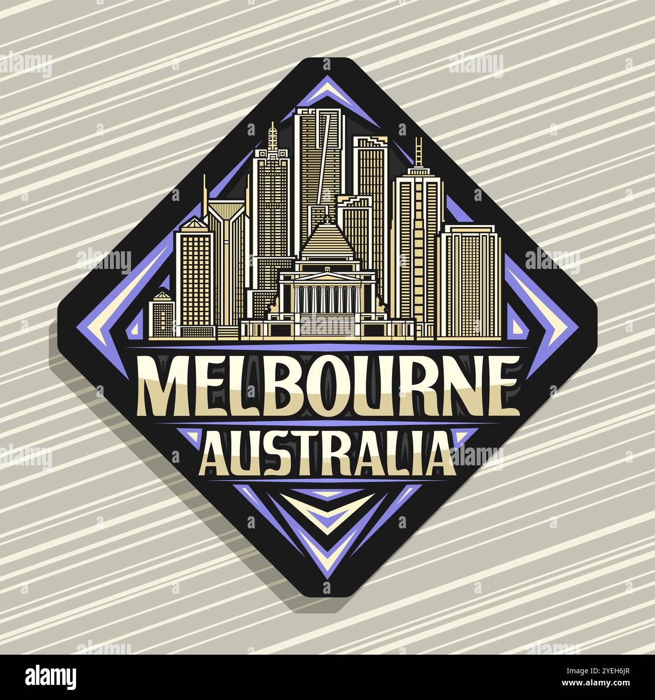 Vector logo for Melbourne, black decorative rhomb road sign with line ...