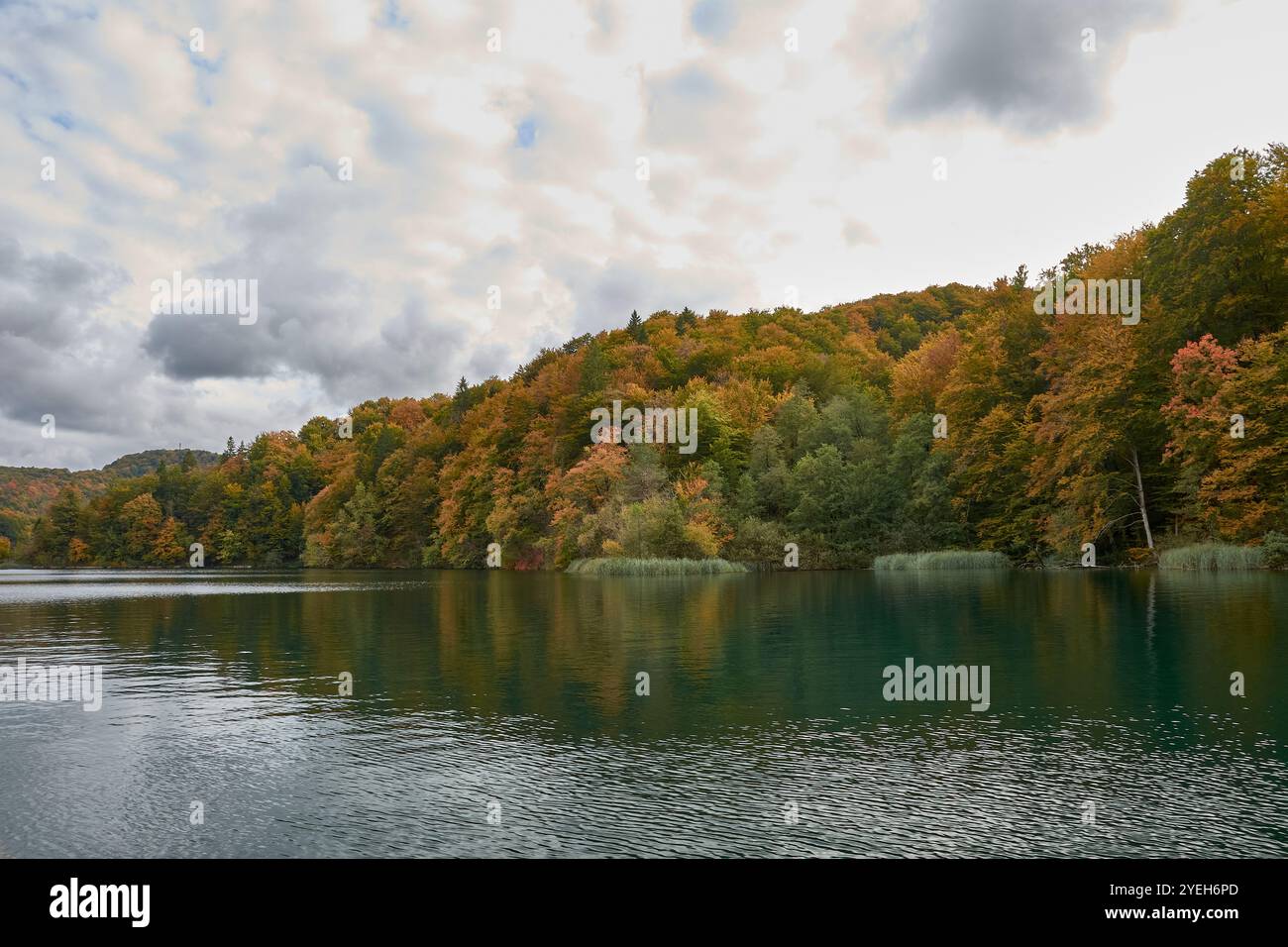 Autumn scene at Plitvice Lakes National Park in Croatia showcases the ...