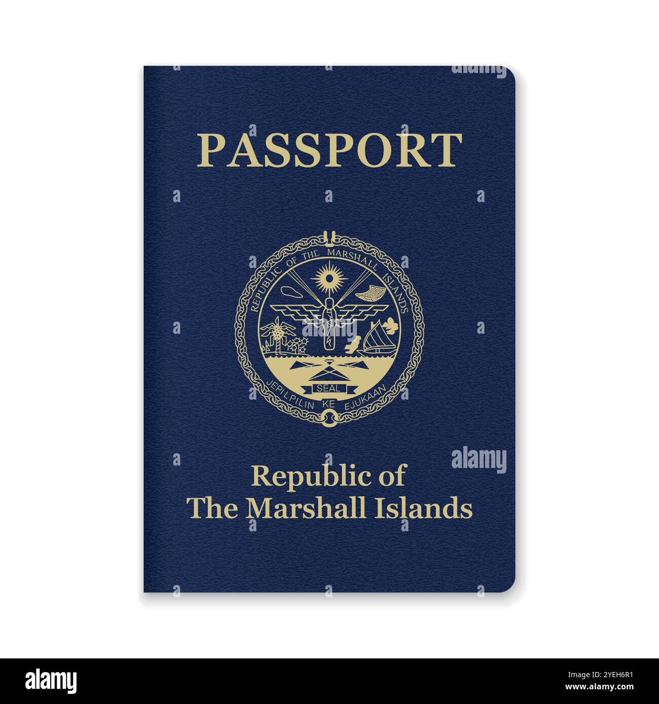 Close-up of a Marshall Islands passport cover featuring gold text and ...