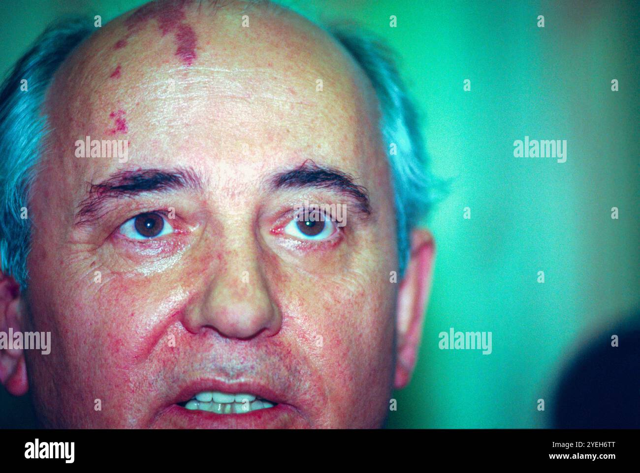 Former Soviet President Mikhail Gorbachev (1931-2022) during a press ...