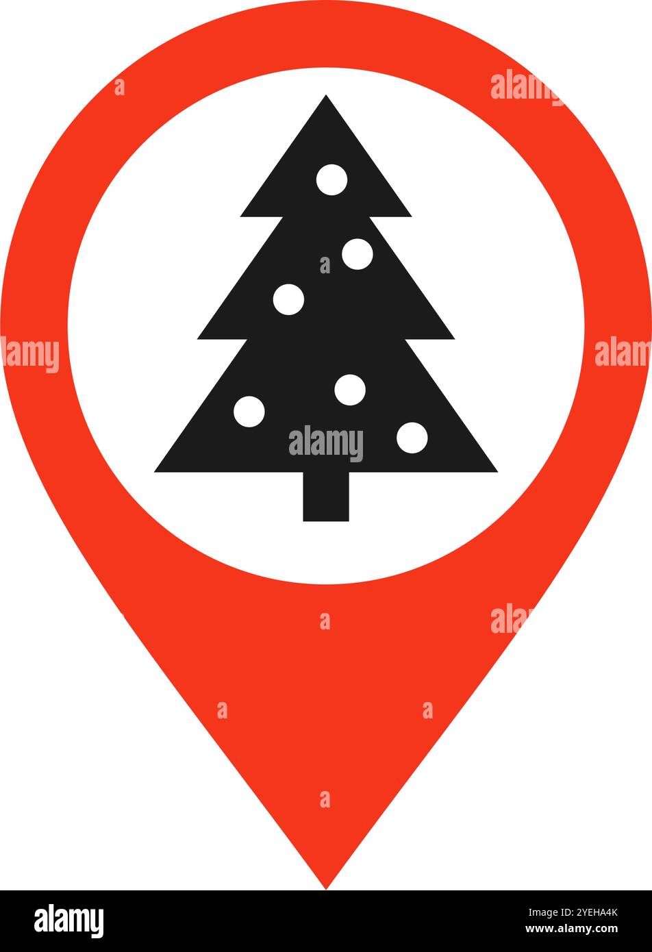 Christmas location icon. Christmas tree and map pin. Xmas market sign ...