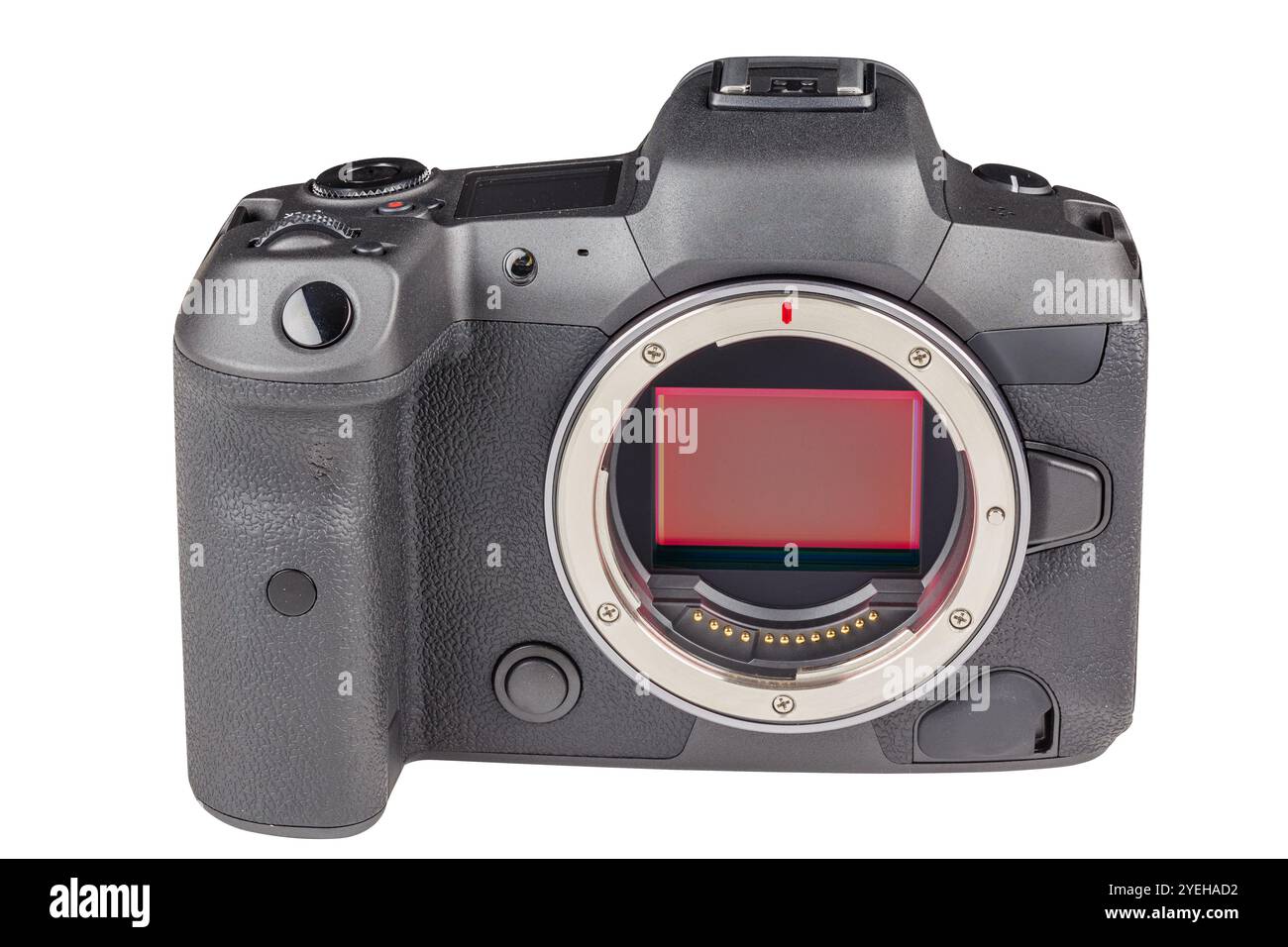 black professional mirrorless camera body isolated on white background ...