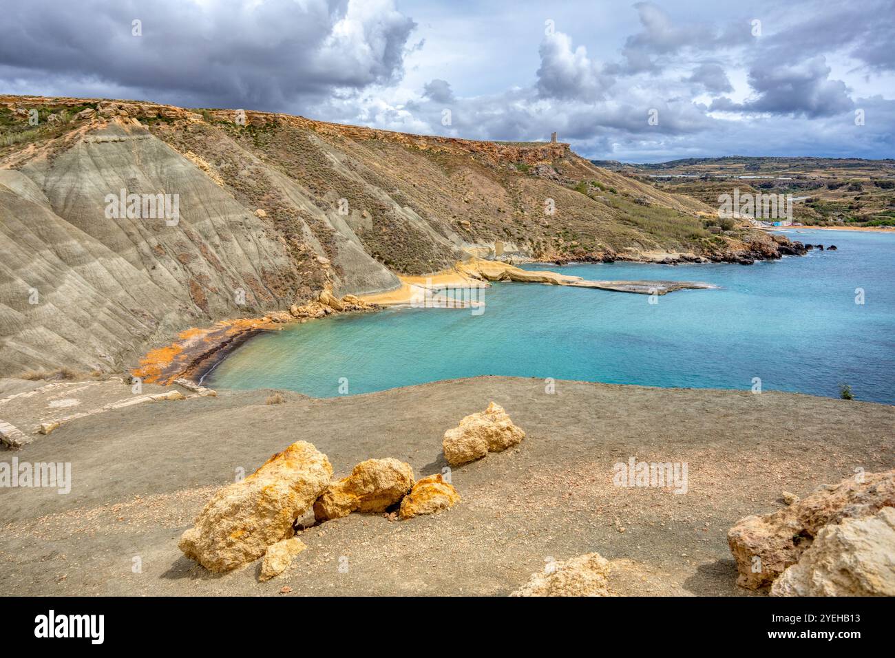 Rock formation in Il-Qarraba, stunning privileged viewpoint over both ...