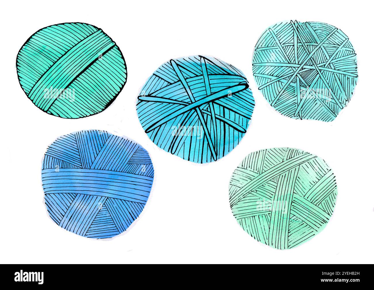 A set of balls of threads for knitting in different colors. Isolated on ...