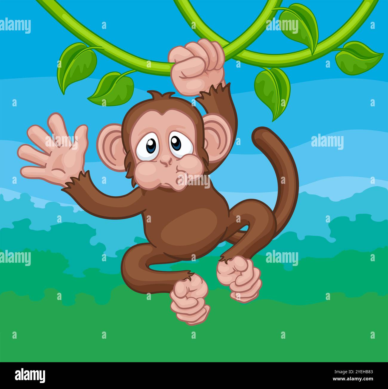 Monkey Singing On Jungle Vines Waving Cartoon Stock Vector Image & Art ...