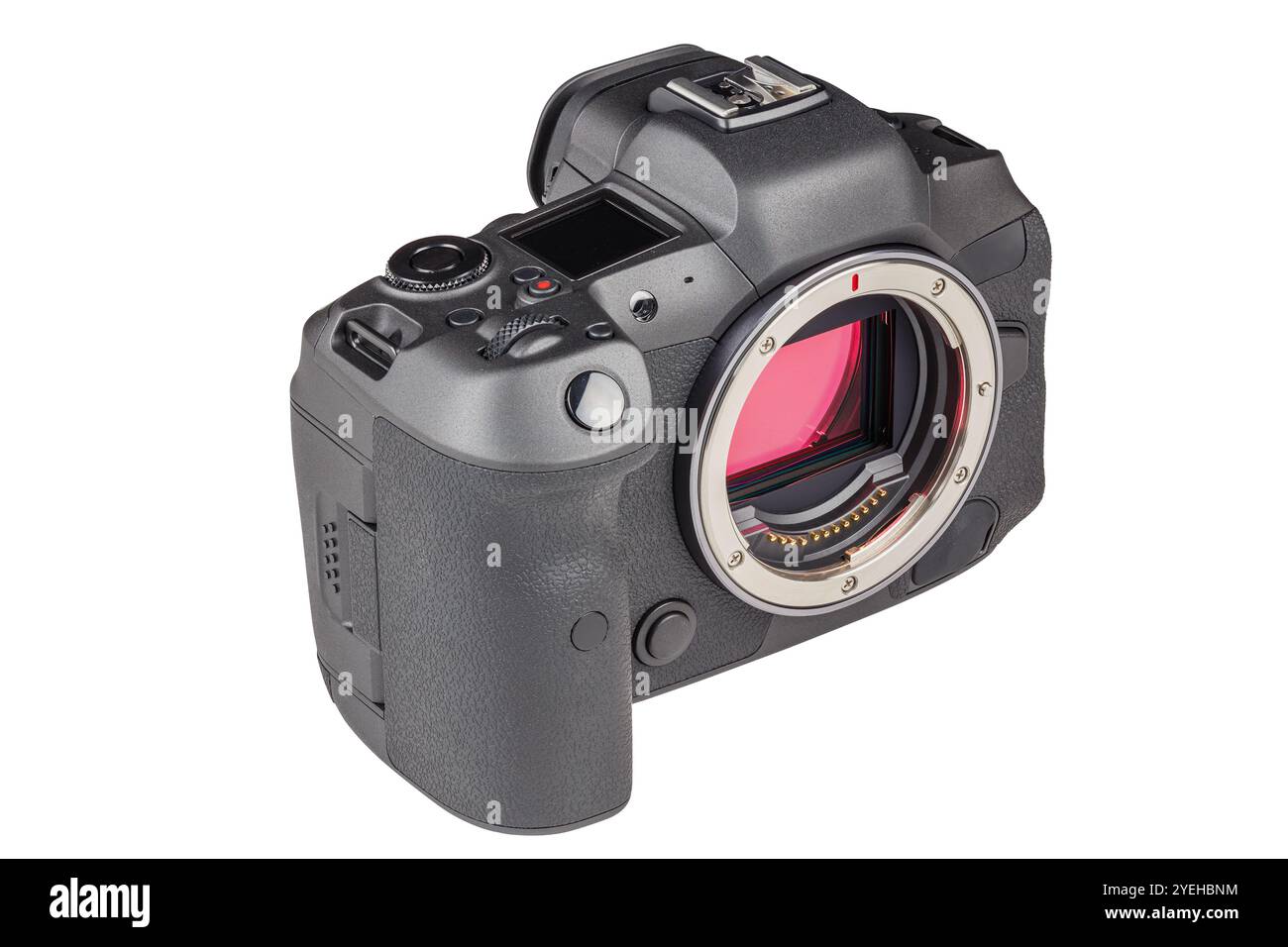 black professional mirrorless camera body isolated on white background ...