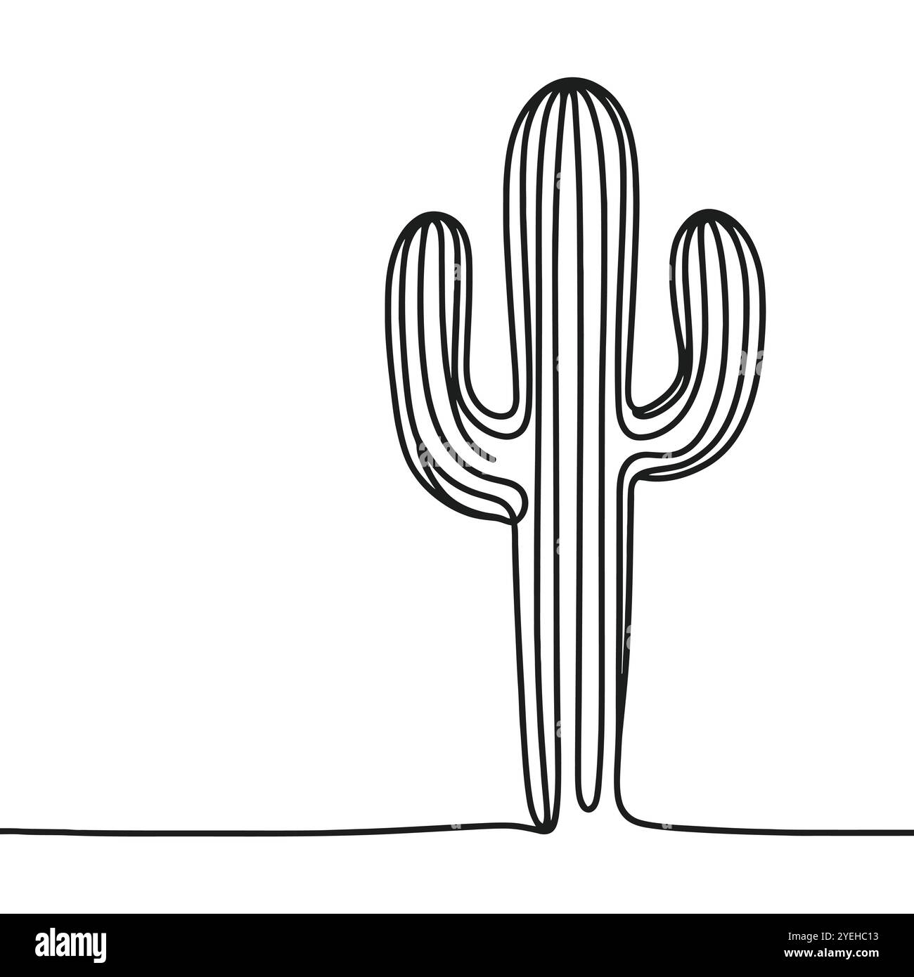 One continuous line illustration of a cactus, isolated on white ...