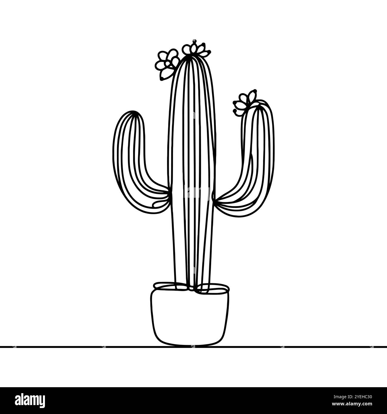 One continuous line illustration of a cactus, isolated on white ...