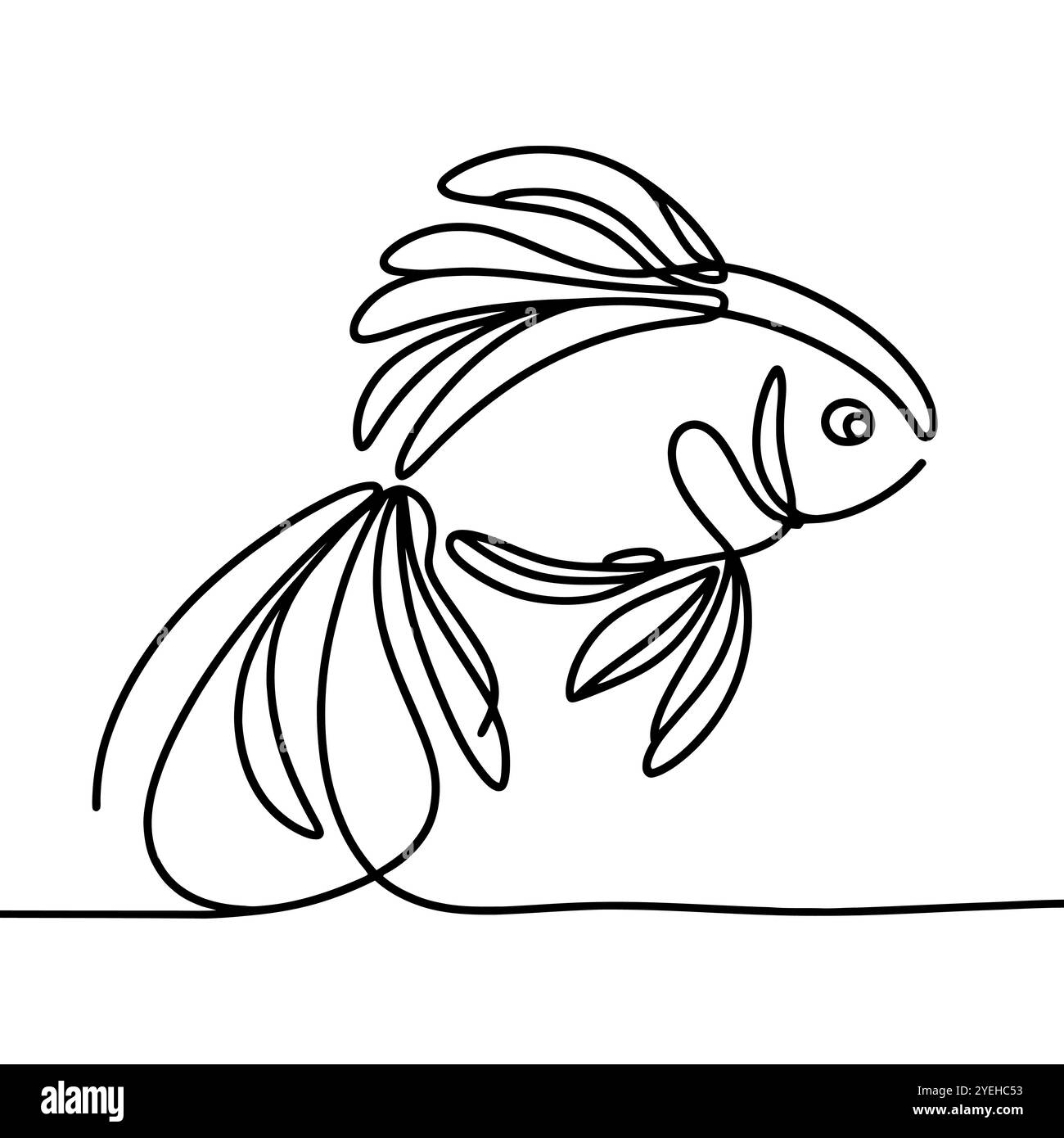 Minimalist vector illustration representing a fish swimming, drawn with ...