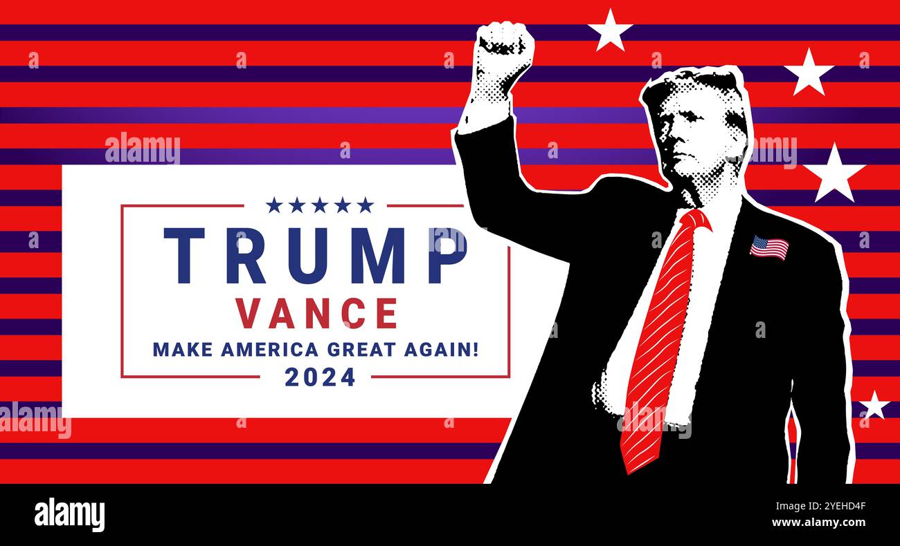 Donald Trump 2024 campaign logo and portrait of Donald Trump Stock ...