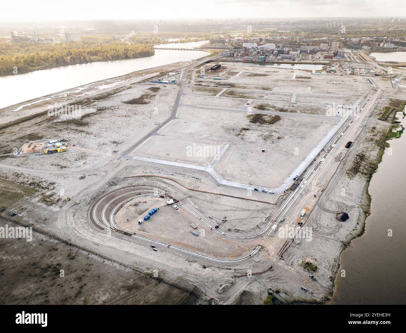 Strandeiland construction site in Amsterdam, early-stage infrastructure ...