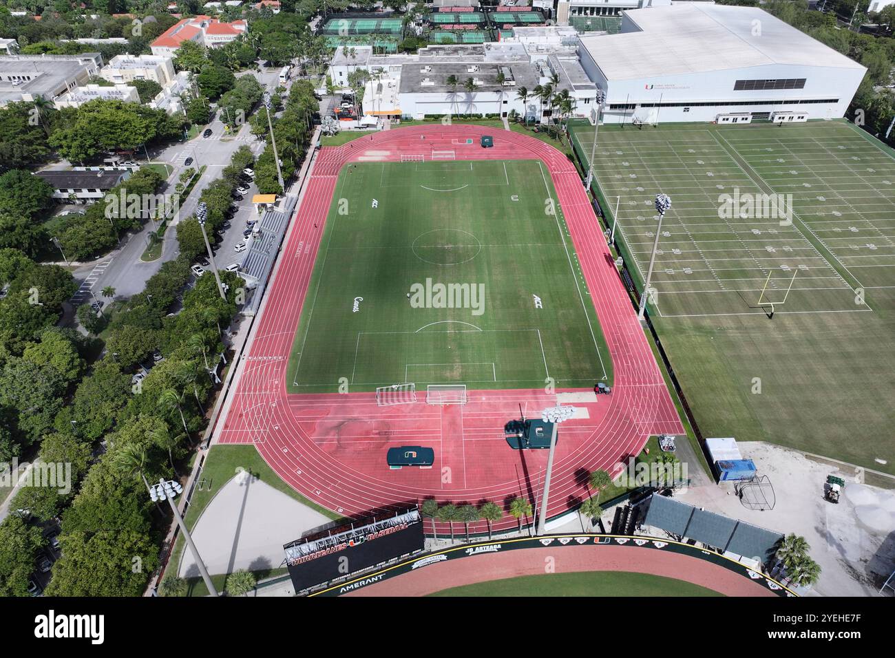 A general overall aerial view of the track and soccer field at Cobb ...