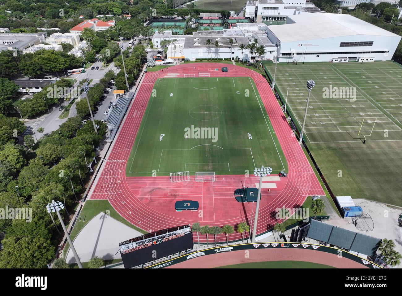 A general overall aerial view of the track and soccer field at Cobb ...