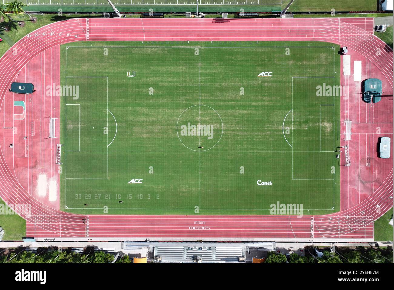 A general overall aerial view of the track and soccer field at Cobb ...