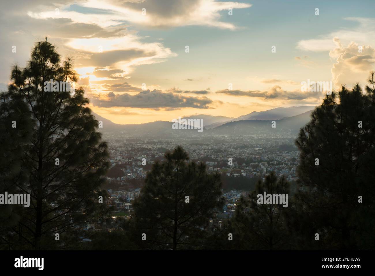 Beautiful Sunset Golden Hour of Kathmandu Valley City in Nepal with ...