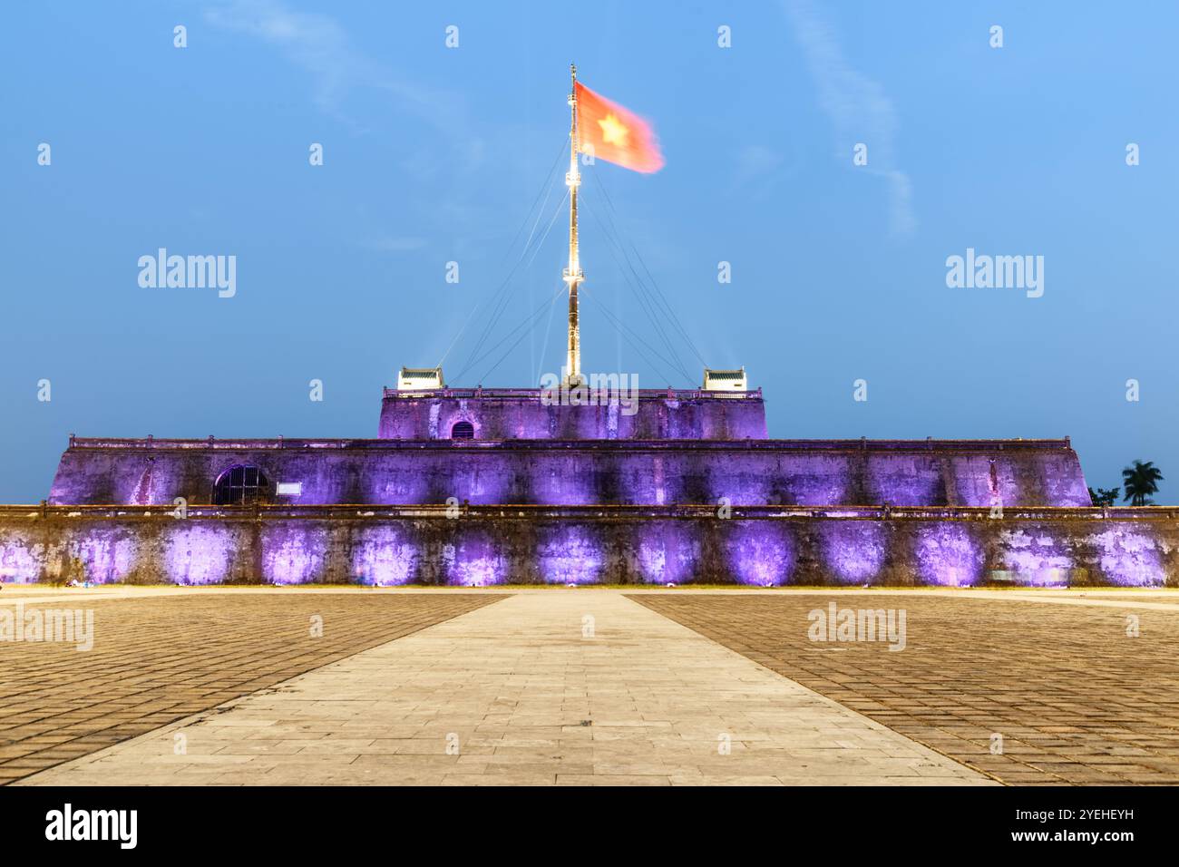 The Flag Tower of the Citadel illuminated by purple lights Stock Photo ...