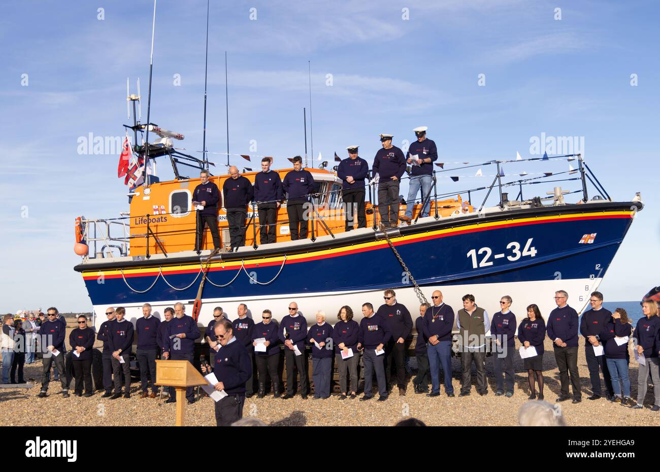 RNLI Lifeboat crew and dignitaries in a ceremony on Aldeburgh Beach to ...