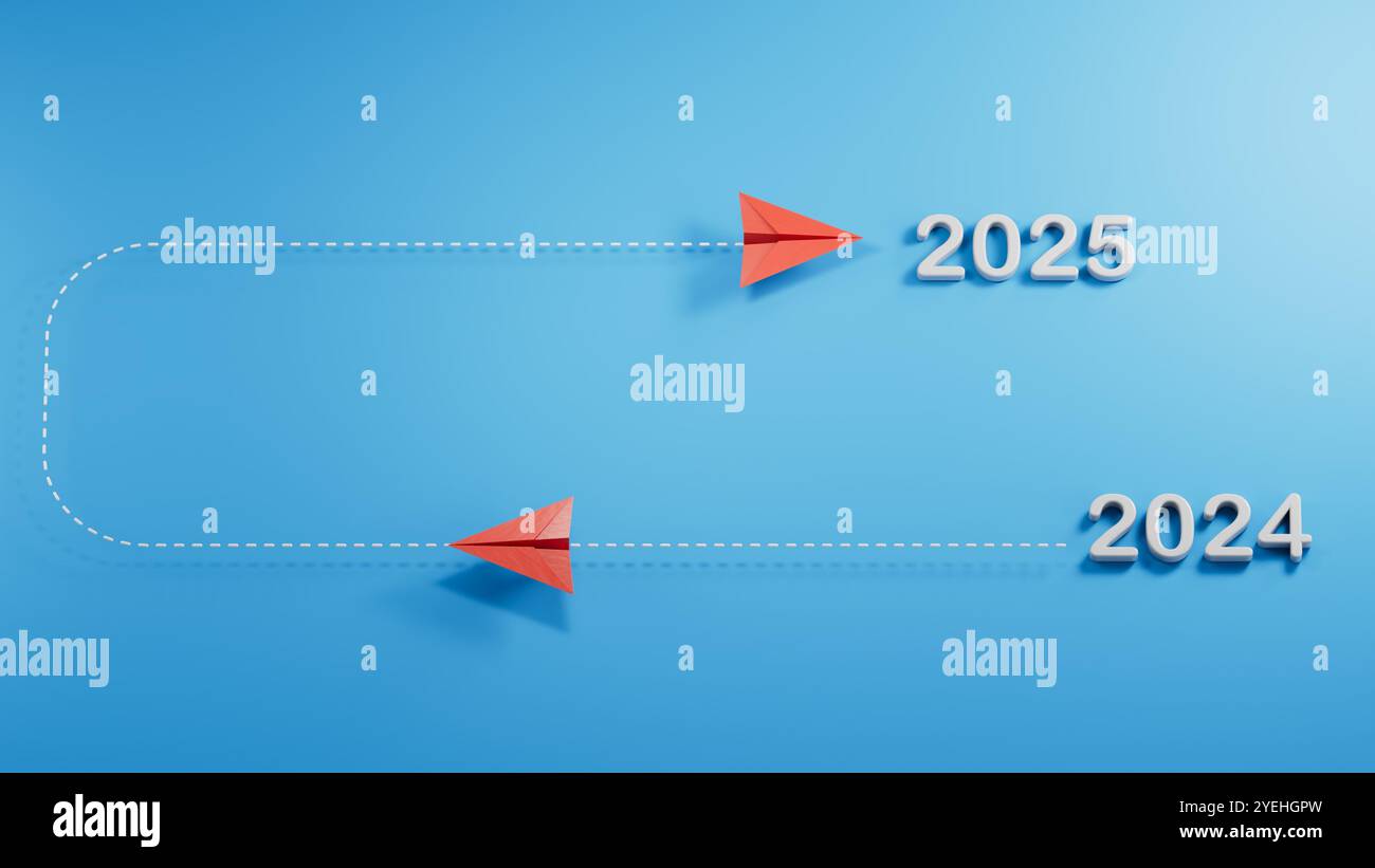 The paper plane is moving forward from 2024 to 2025. business ...