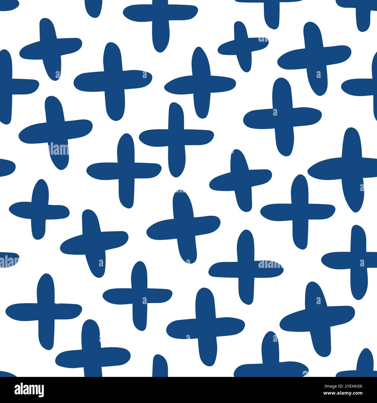 Seamless pattern with abstract blue plus cross shaped objects on white ...