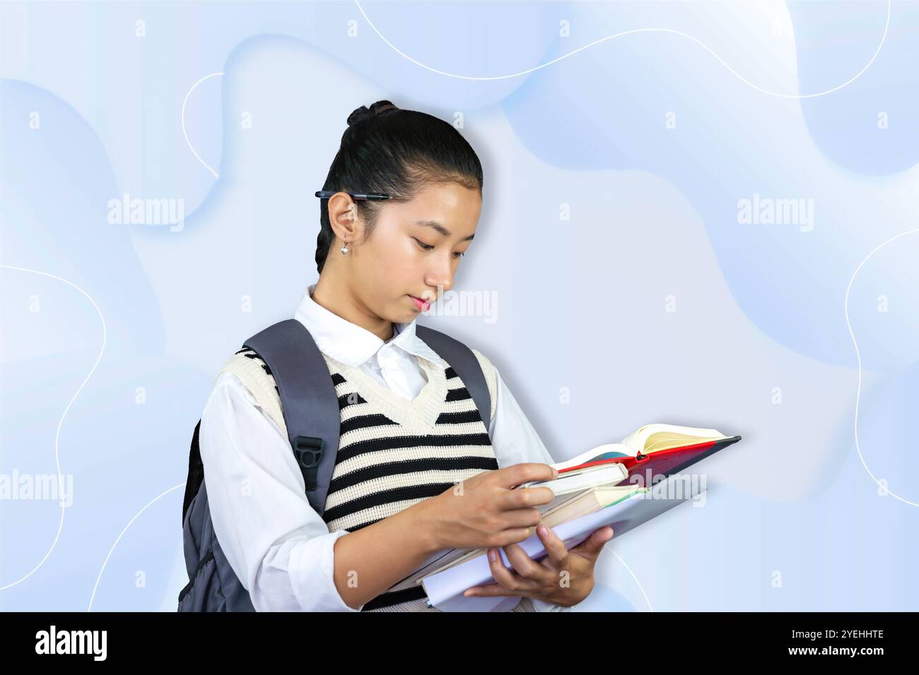 Asian Student Girl with Notebooks and Bags going to university happily ...