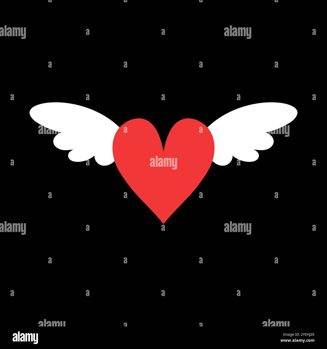 Flying red heart with white wings on black background. Vector ...