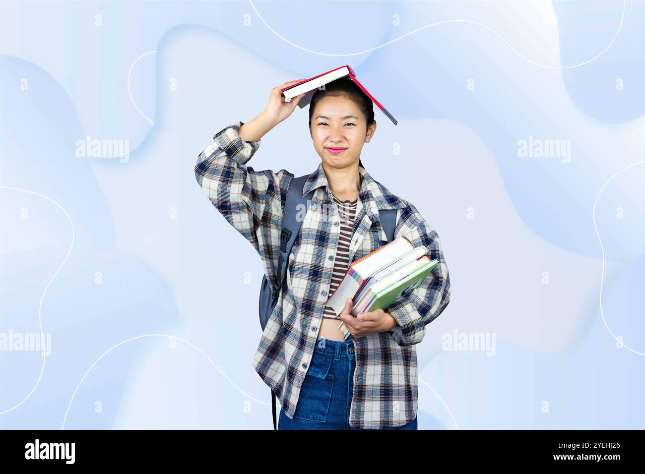 Asian Student Girl with Notebooks and Bags going to university happily ...