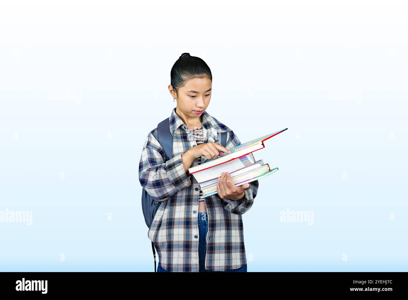 Asian Student Girl with Notebooks and Bags going to university happily ...