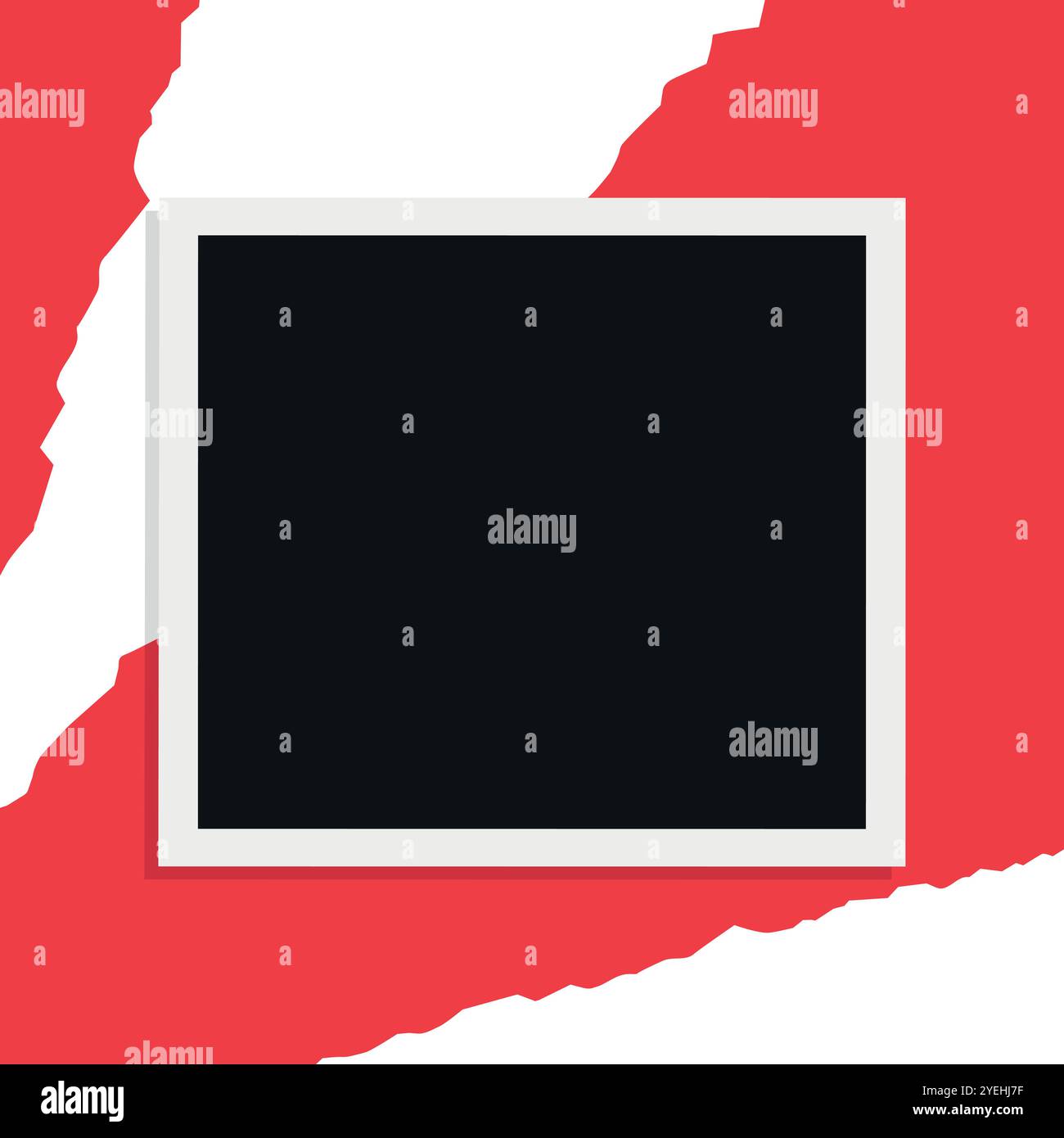 Photographic print with red cut and torn paper. Blank photo frame ...