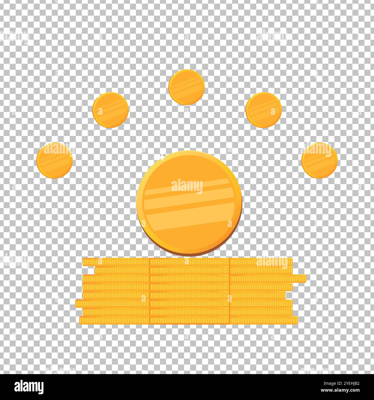 Gold coins stack on transparent background. Gold coins hover in the air. Vector illustration ...